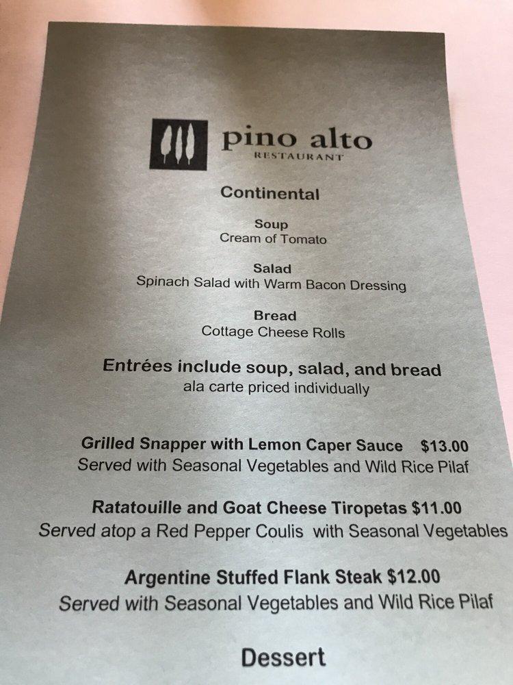Carta de Pino Alto Restaurant, Aptos