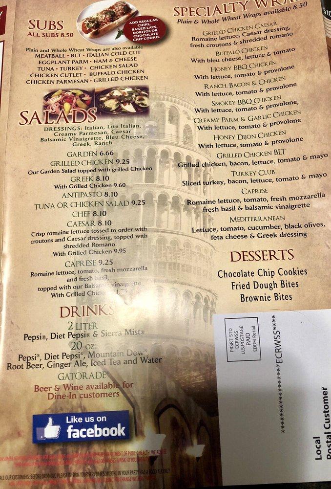 Menu at Pisa Pizza pizzeria, Malden