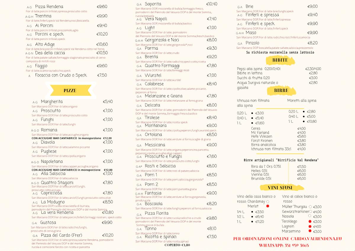 Menu at Ristorante Pizzeria Weinstube Al Cardo, Pinzolo