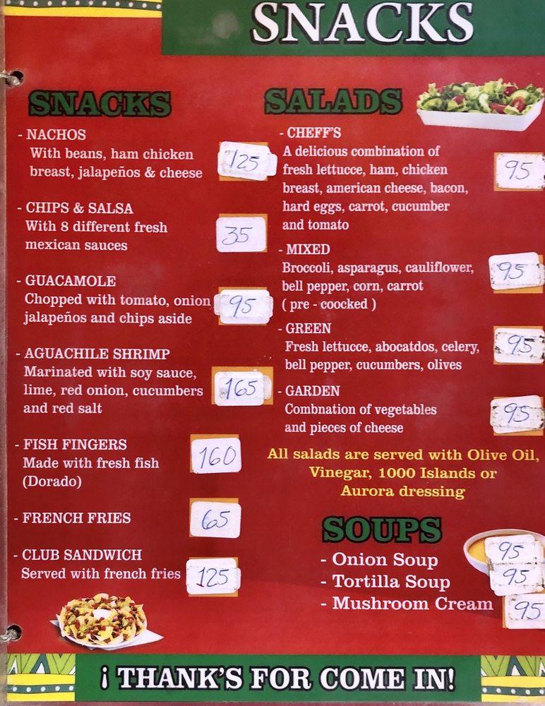 Menu at Taco Fiesta restaurant, Cabo San Lucas
