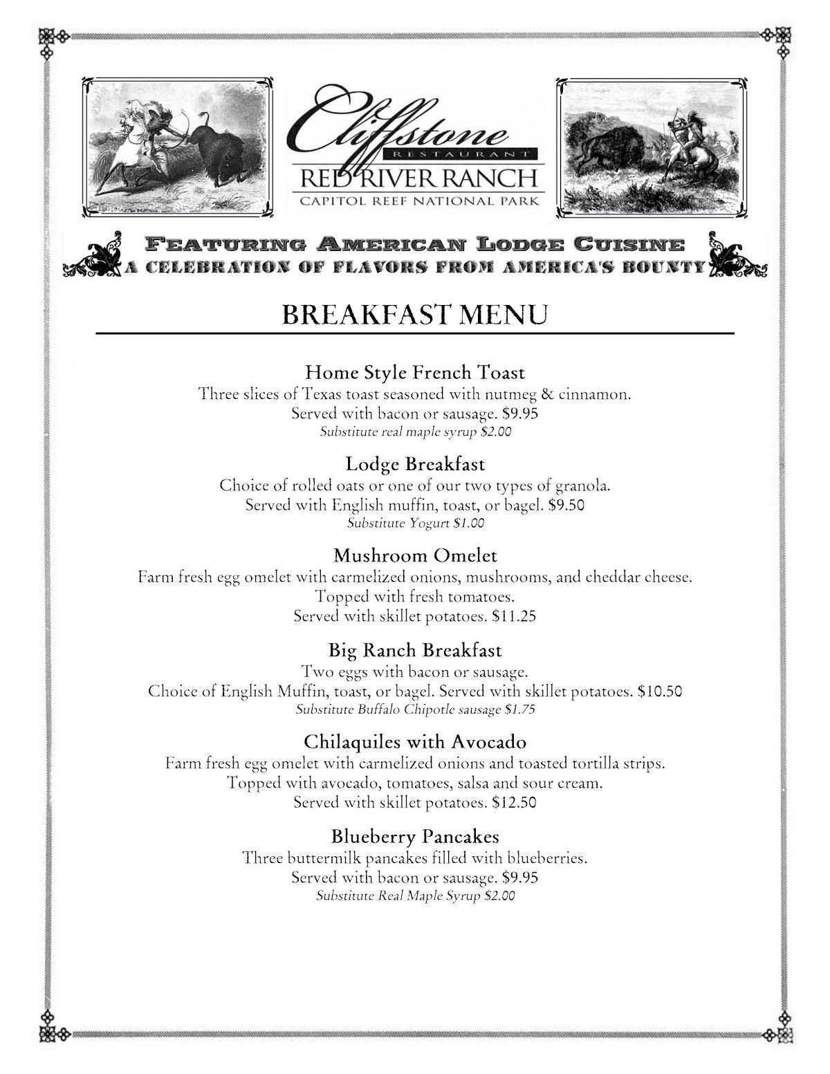 Menu at The Lodge At Red River Ranch, Teasdale