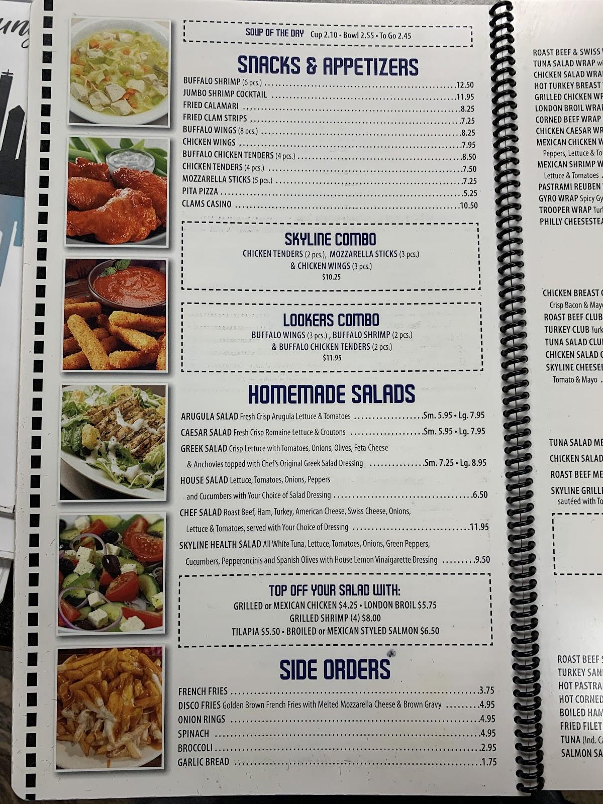 Menu at The Skyline Diner restaurant, Elizabeth