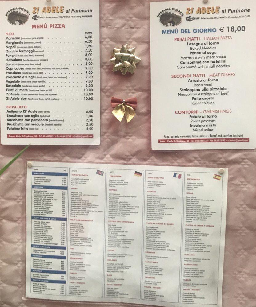 Menu da ZIA Adele ristorante, Roma