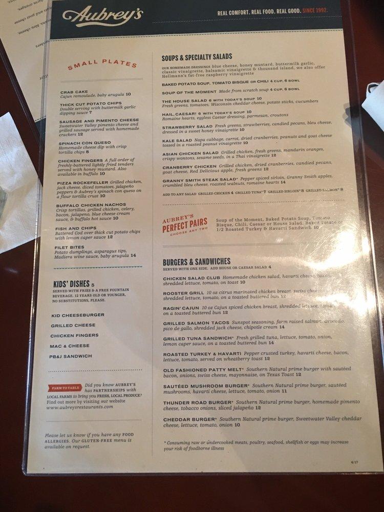 Menu at Aubrey's Powell restaurant, Powell, 214 E Emory Rd
