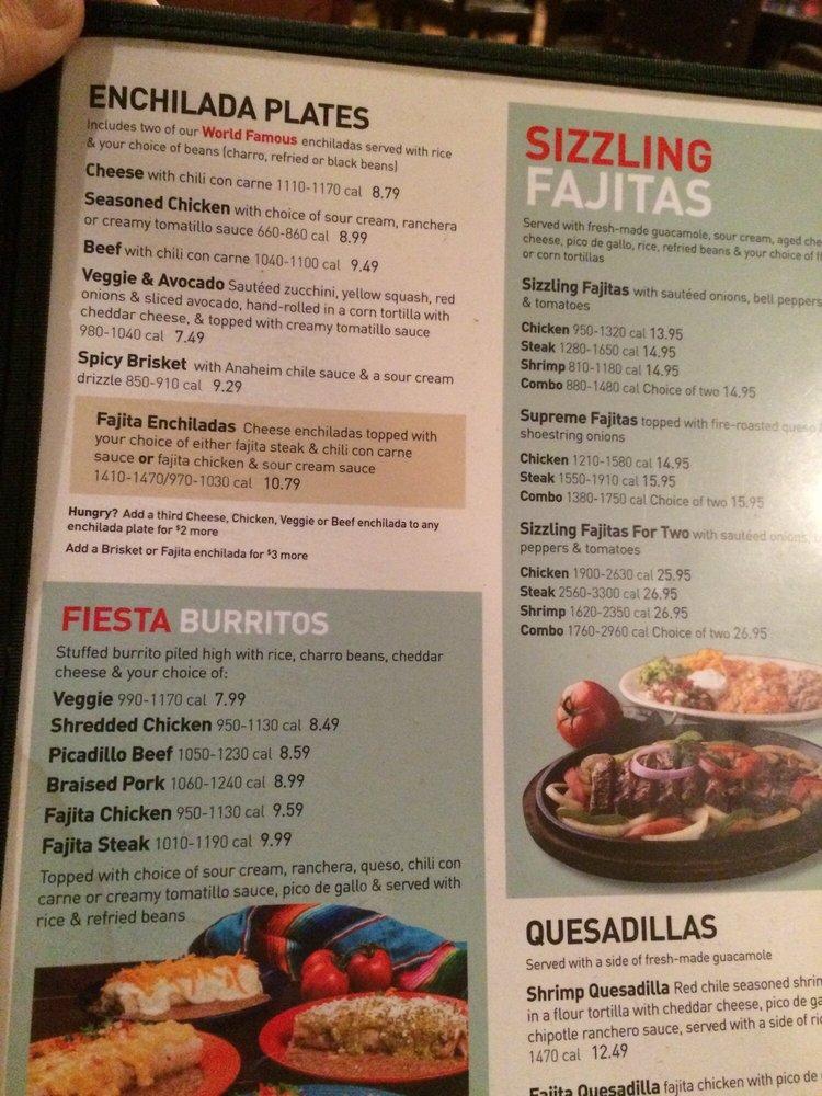 Menu at El Fenix restaurant, Plano