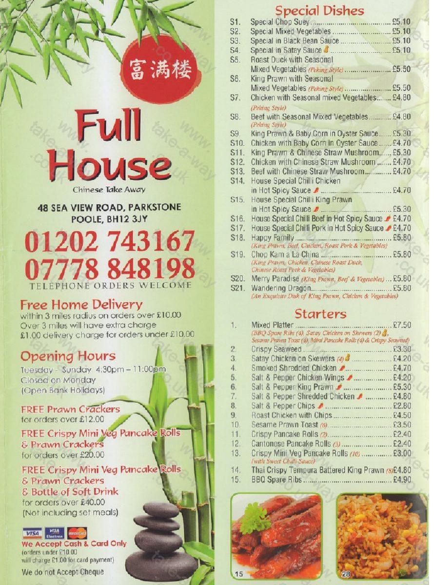 Menu at Full House fast food, Poole