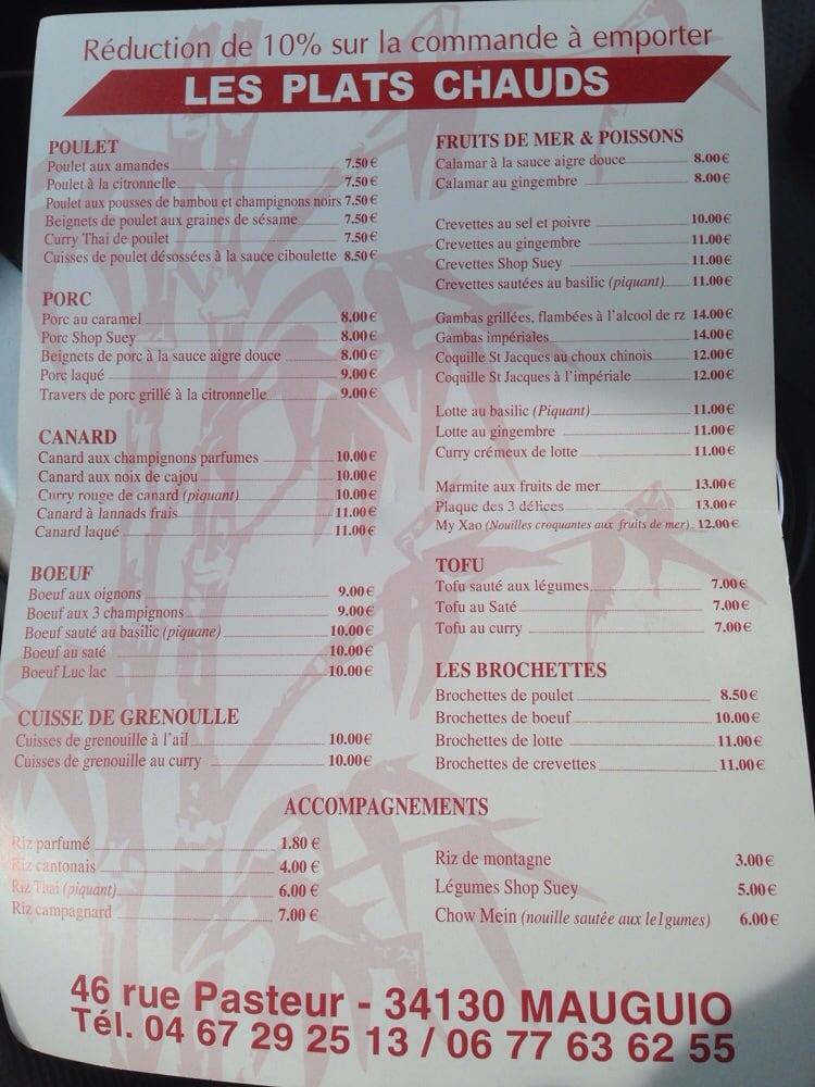 Menu at Le Palanquin restaurant, Mauguio