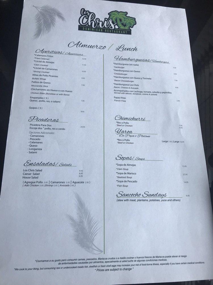 Menu at Los Chris Dominican Restaurant, Copiague