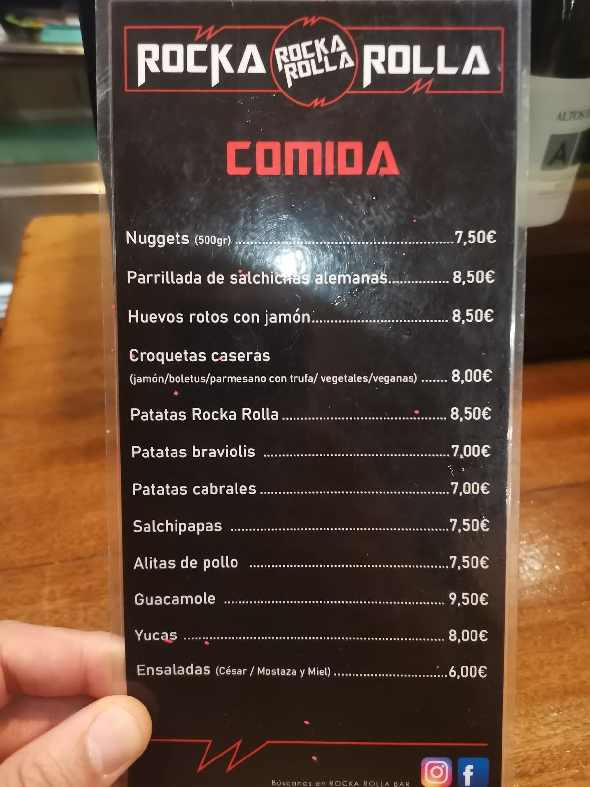 Carta del pub y bar Rocka Rolla, Majadahonda