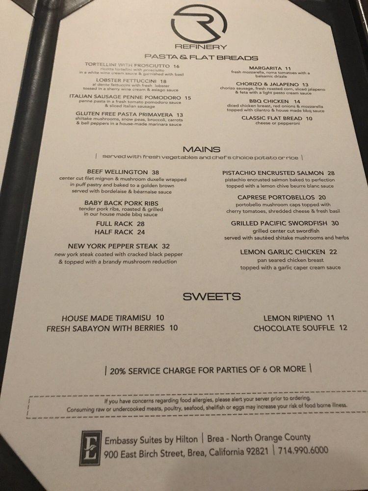 Menu at The Refinery restaurant, Brea