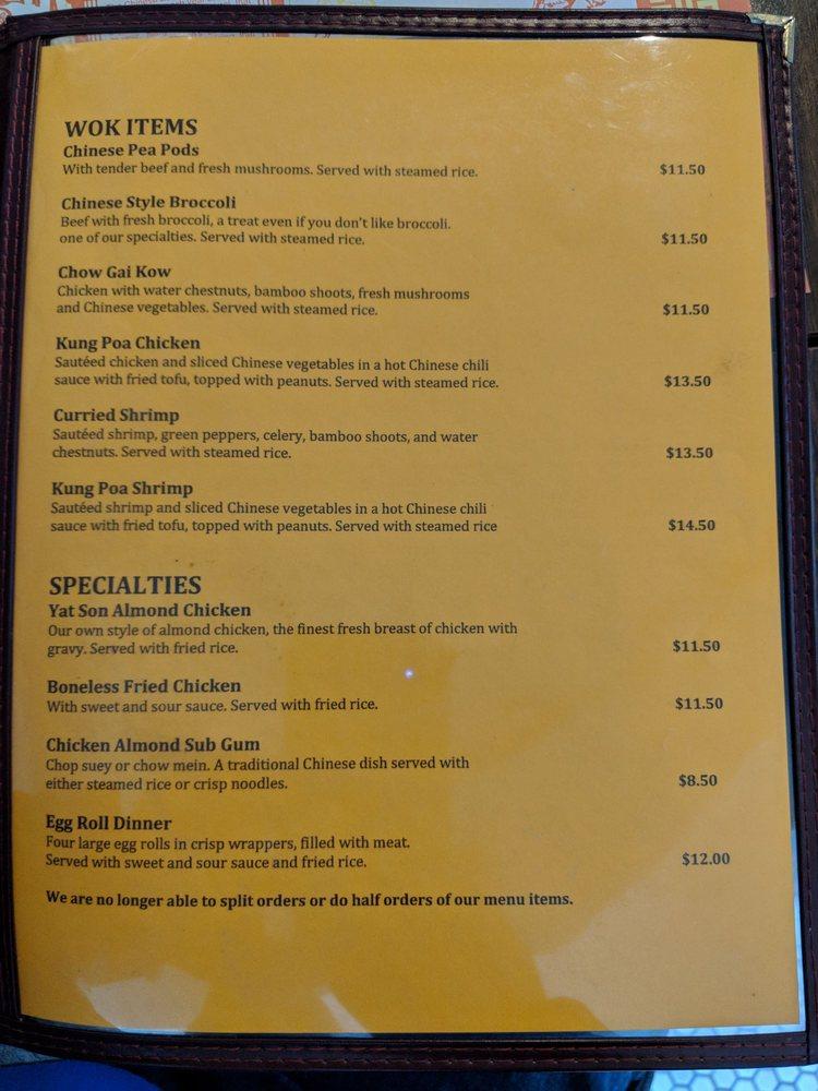 Menu at Yat Son Restaurant, East Helena