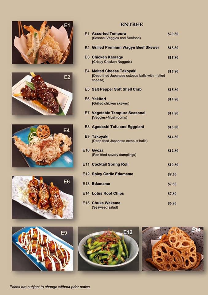 Menu at Yume Modern Japanese Restaurant, Erina