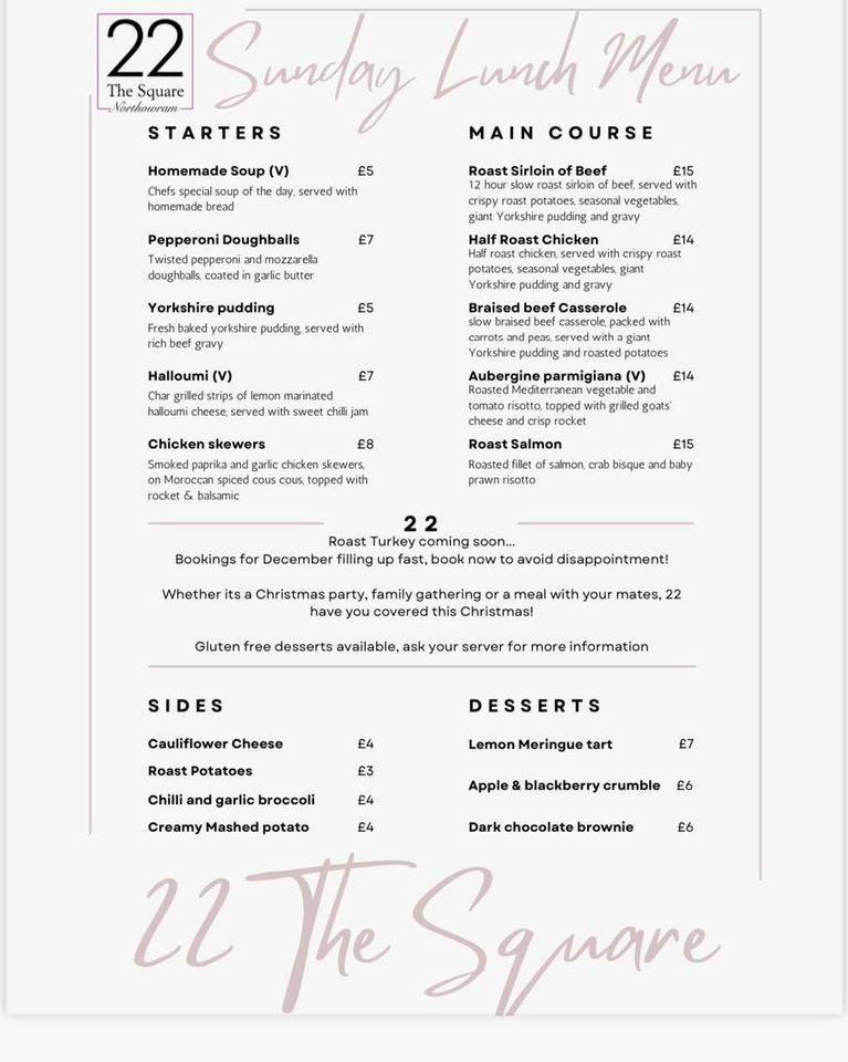 Menu at 22 The Square Restaurant, Halifax