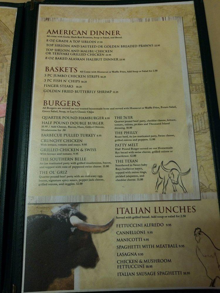 Menu at Cock & Bull Villa Roma restaurant, La Grande