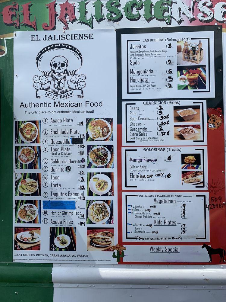 Menu at El Jalisciense restaurant, Waipahu