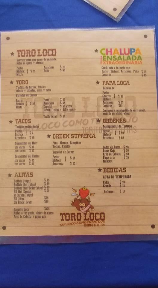 Menu at El TORO LOCO. Tan loco como tu antojo, Guadalajara