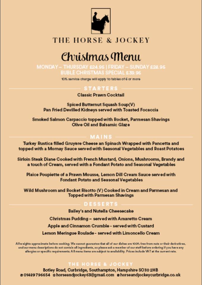 Menu at The Horse & Jockey pub & bar, Botley