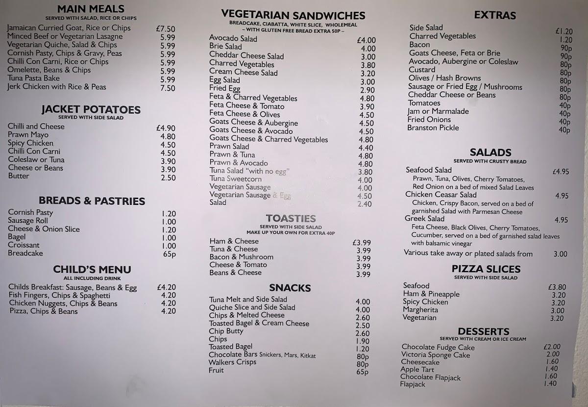 Menu at Marcels cafe, Leeds