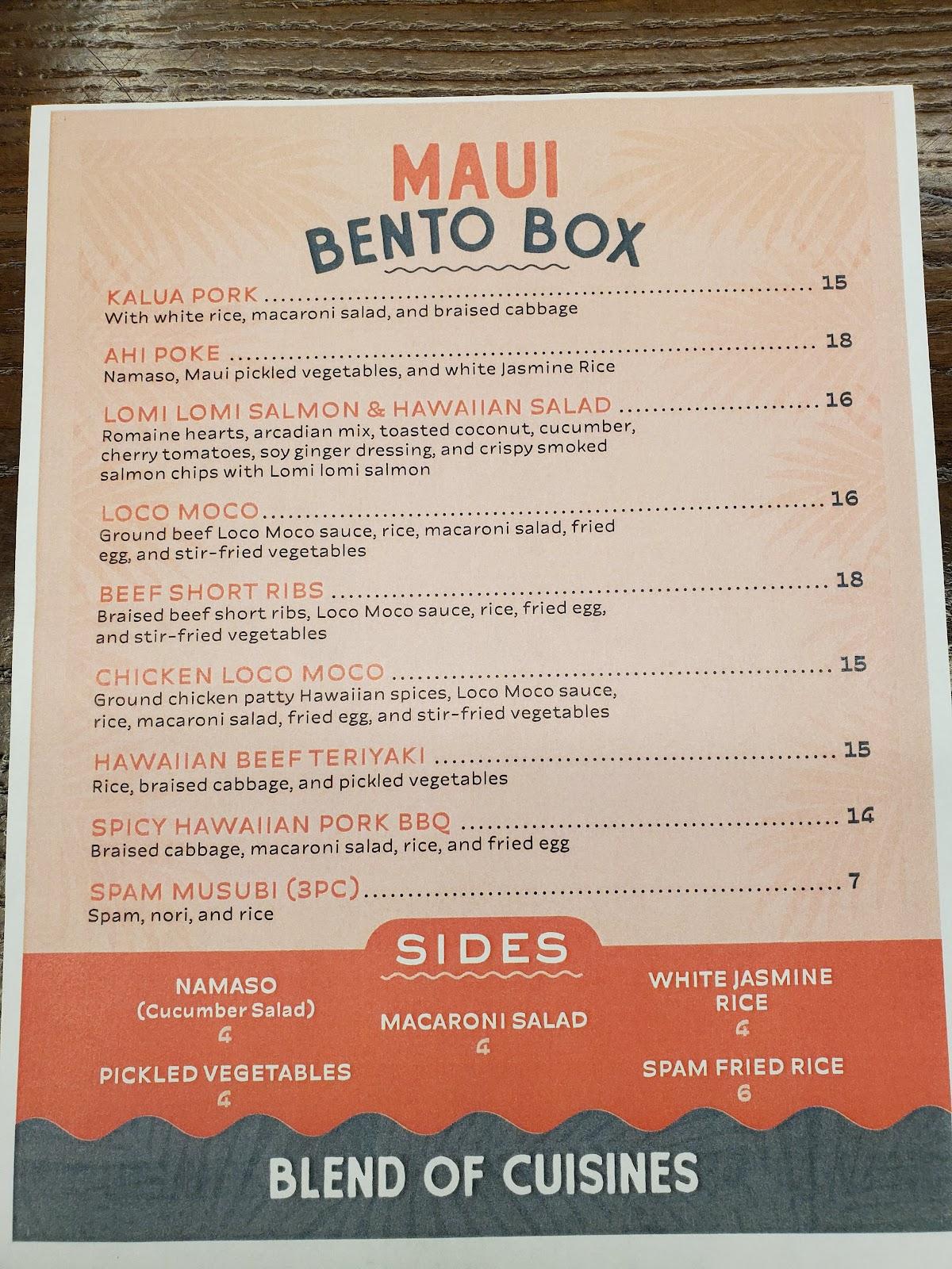 Menu at Maui Bowls restaurant, Houston