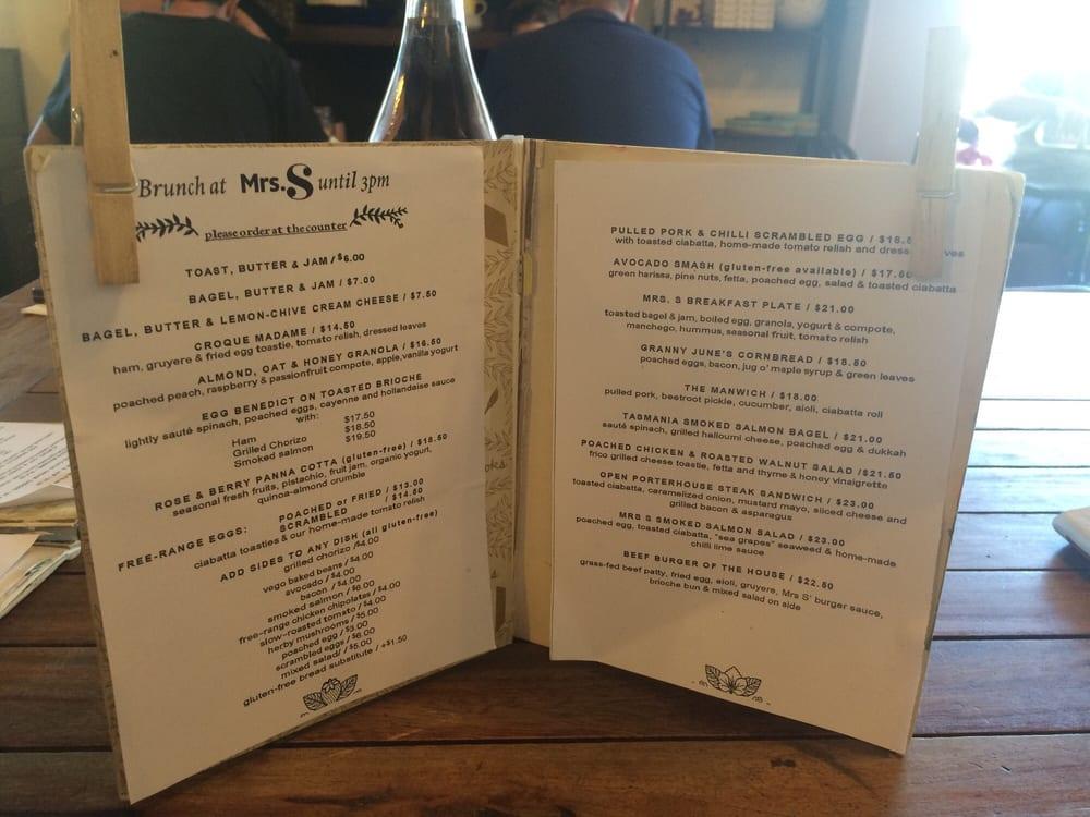 Menu at Mrs. S Café restaurant, Maylands, 178 Whatley Cres