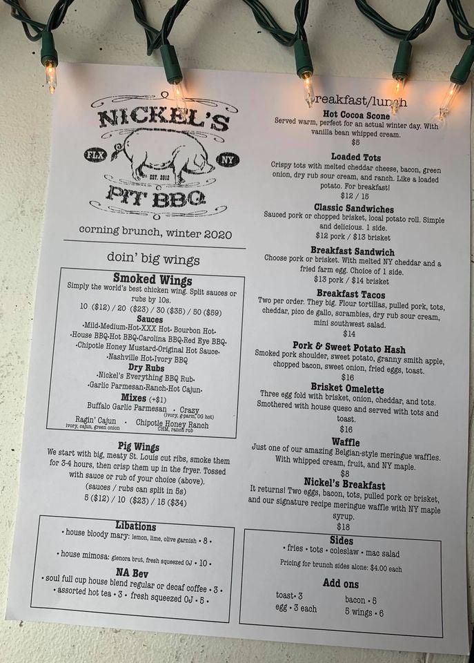 Menu at Nickel's Pit BBQ Watkins Glen, Watkins Glen