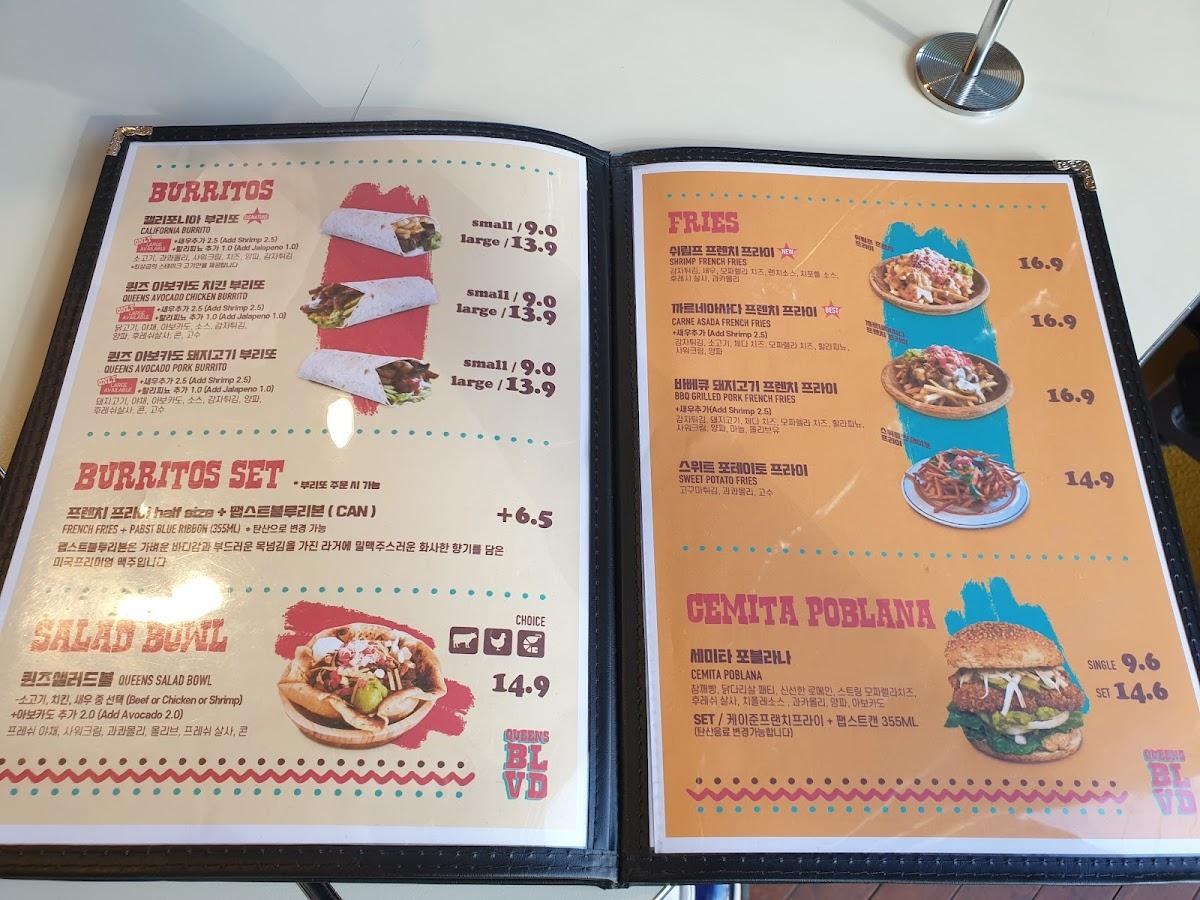 Menu at Queens Blvd restaurant, Seoul