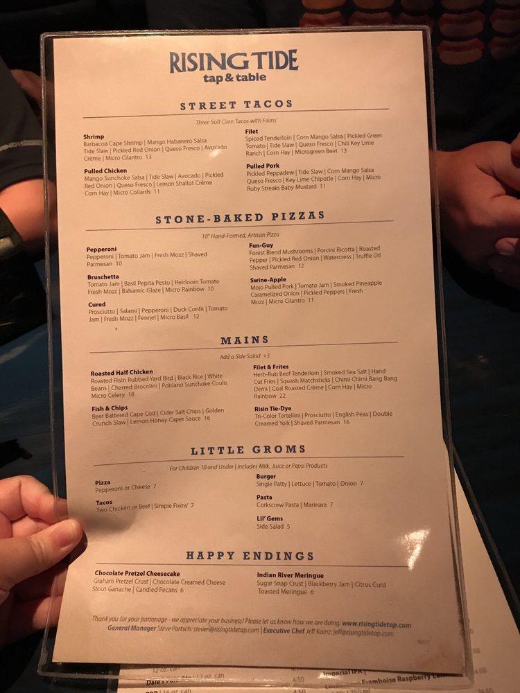 Menu at Rising Tide Tap & Table pub & bar, Cape Canaveral