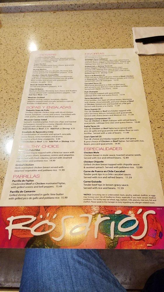 Menu at Rosarios - San Antonio International Airport cafeteria, San Antonio
