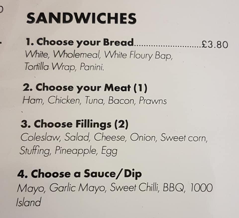 Menu at Patrisse Cafe, Banbridge