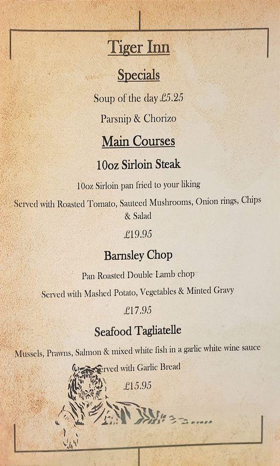 Menu at The Tiger Inn pub & bar, Loftus, Whitby Rd