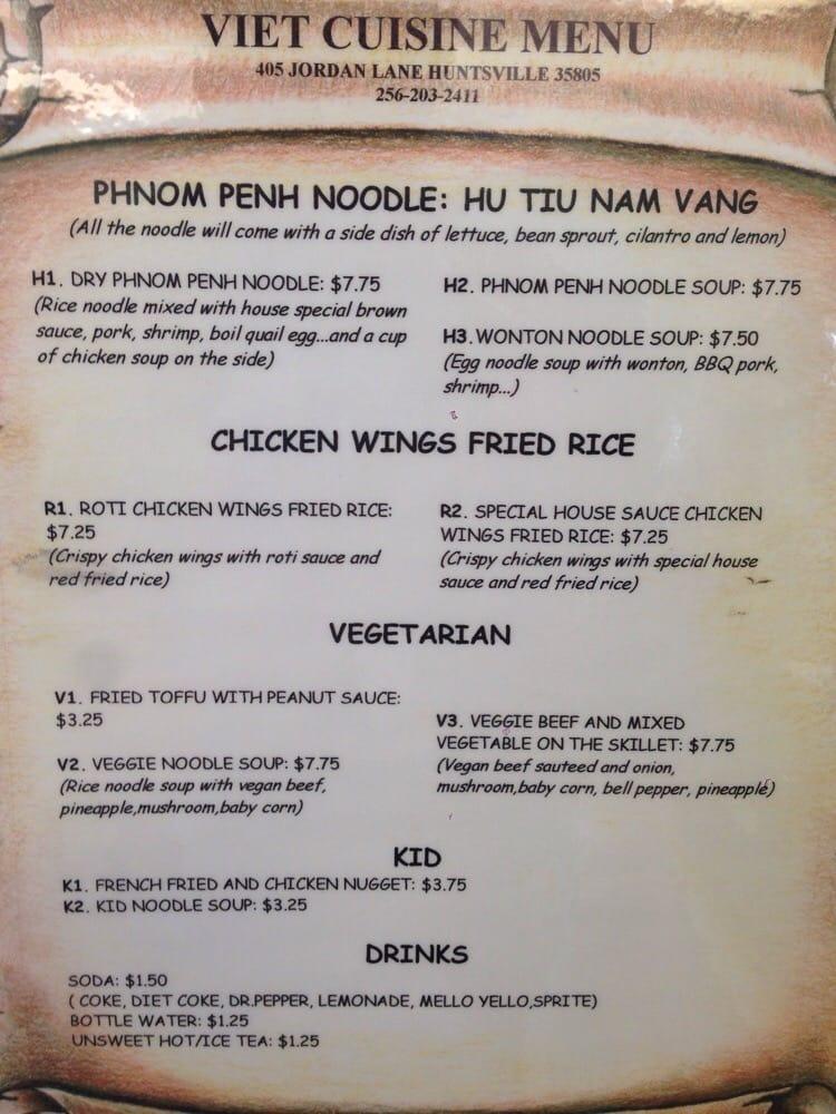 Menu at Viet Cuisine restaurant, Huntsville