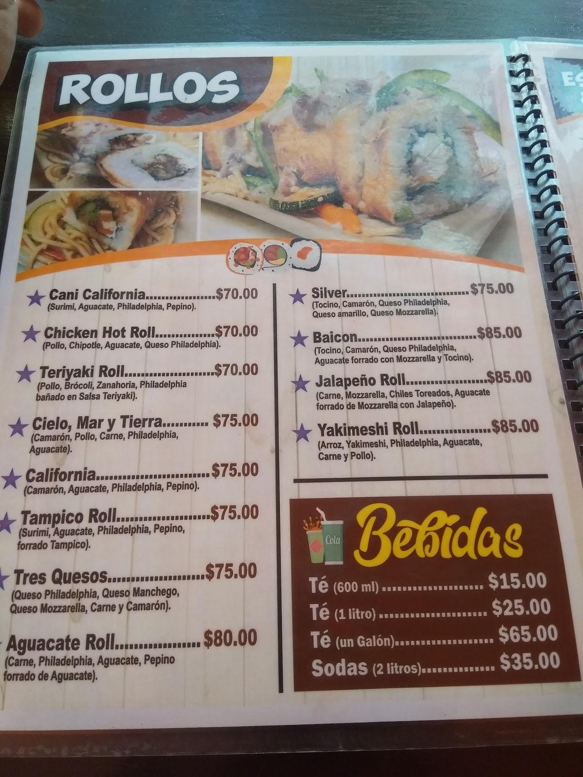 Carta del restaurante Bambú sushi, Mexicali, Calz. Castellón 2065