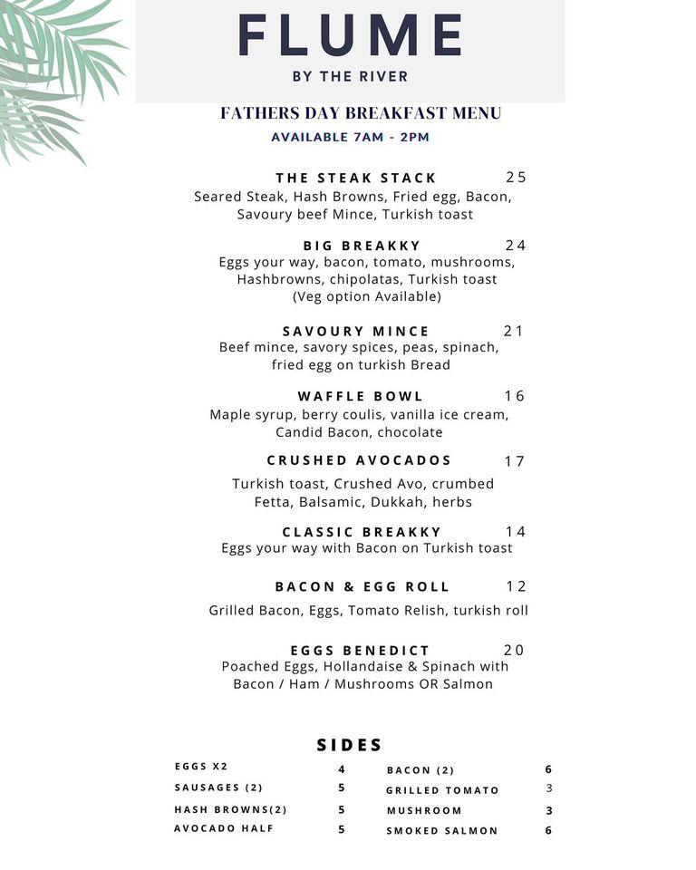 Menu at Flume By The River restaurant, Maroochydore