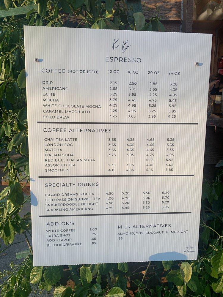Menu at KB Espresso, Seattle