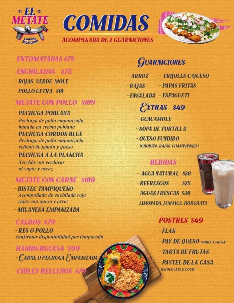 Menu at El Metate Rosa, Ciudad Juarez