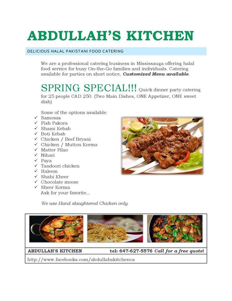 Menu at Abdullah's Kitchen restaurant, Mississauga