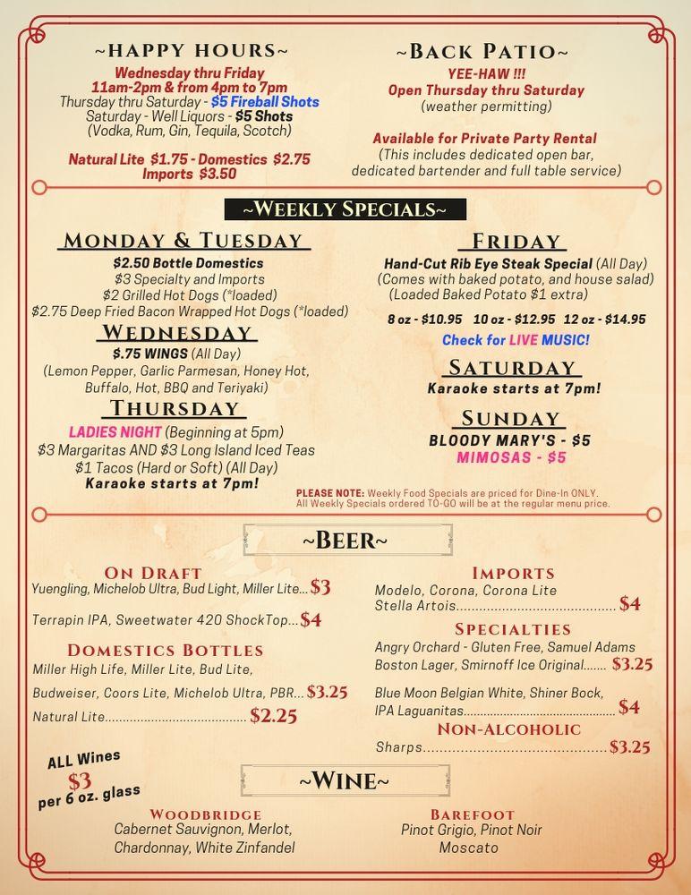 Menu at Doc Holidays Bar and Grill, Inc., Chattanooga