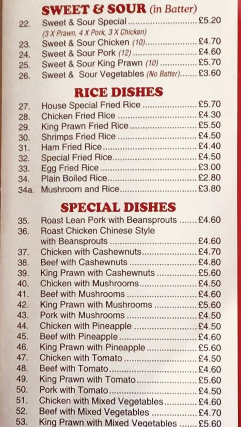 Menu at Golden Dragon fast food, Uckfield
