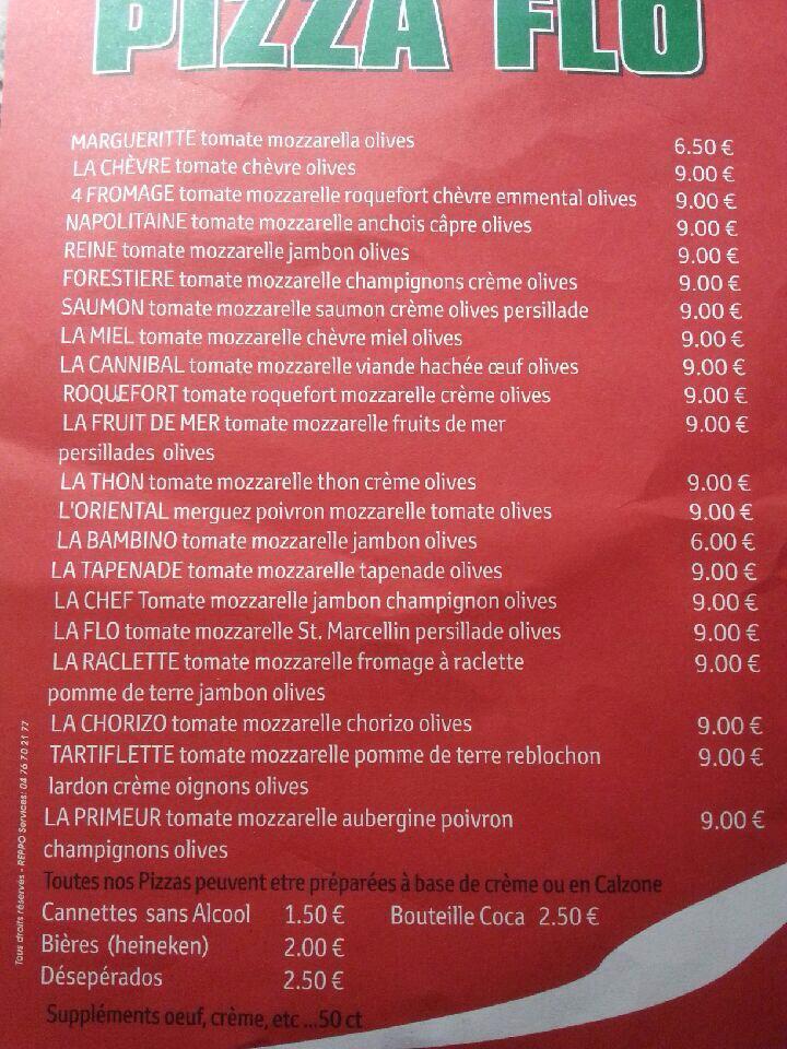 Menu at Pizza Flo restaurant, Vizille