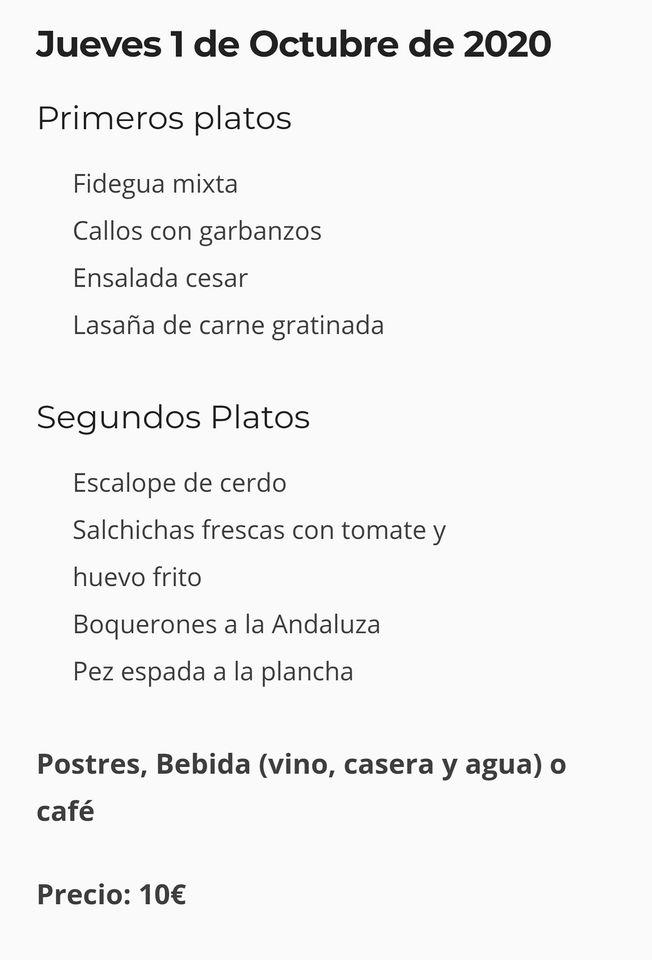 Menu at Restaurante El Rincón Manchego, Pedro Muñoz