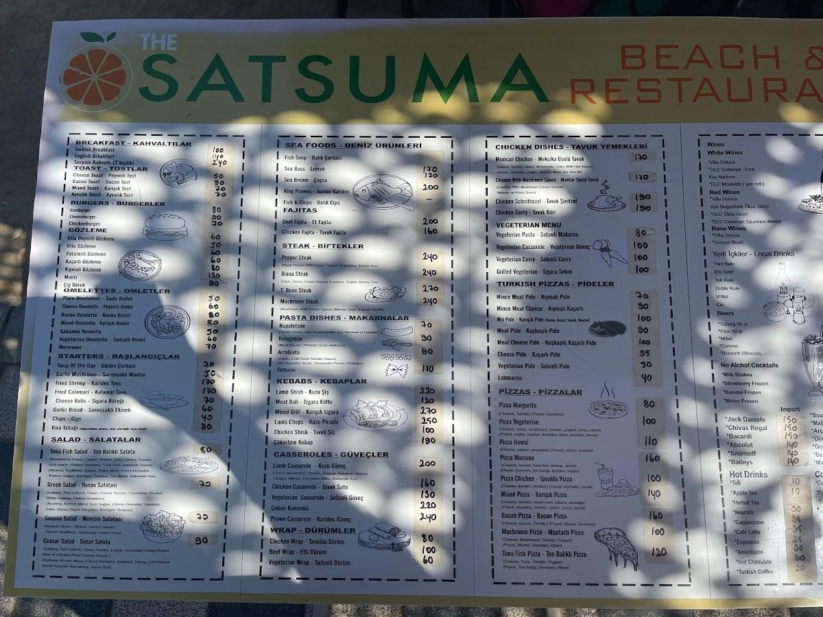 Menu at Satsuma Beach, Bodrum