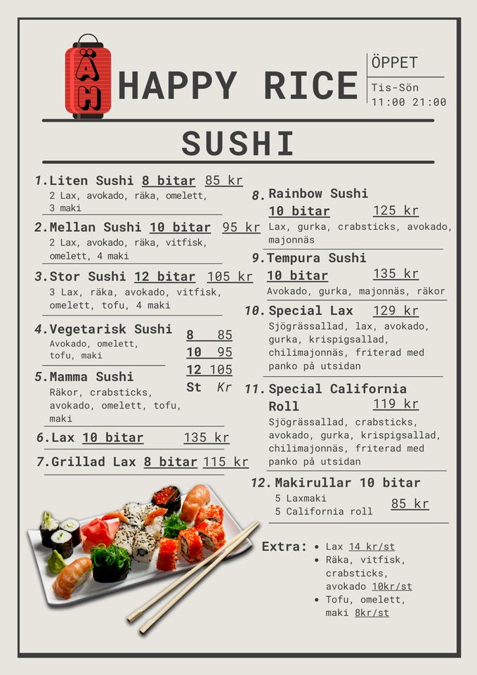 Menu at ÄH Happy Rice restaurant, Älmhult