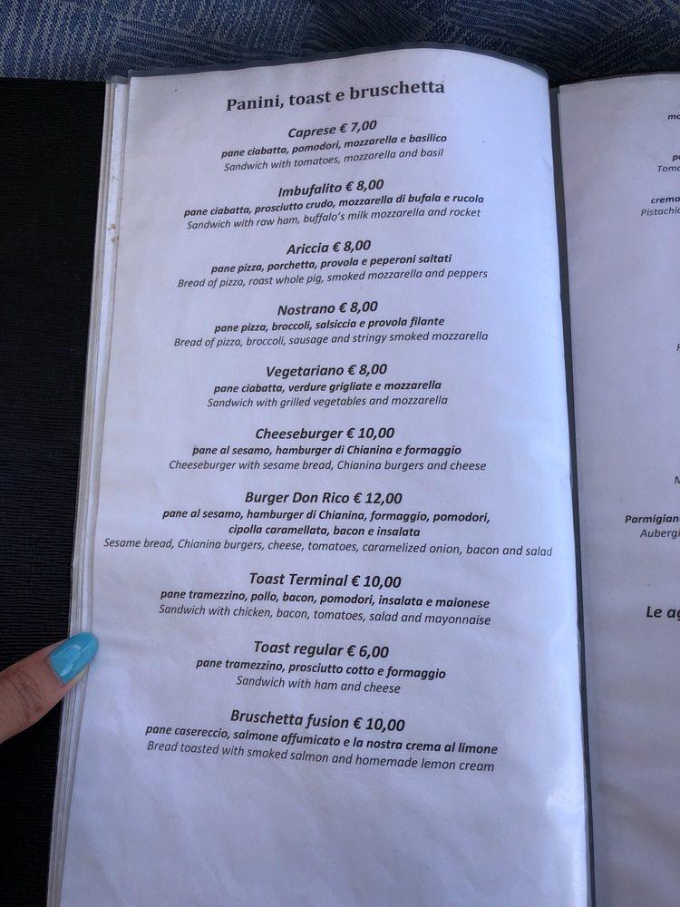 Menu da Amalfi Terminal pub & bar, Amalfi