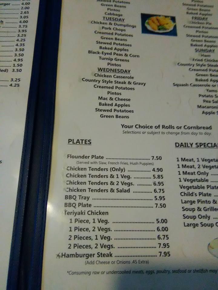 Menu at Jim’s Grill restaurant, Yadkinville, US-601