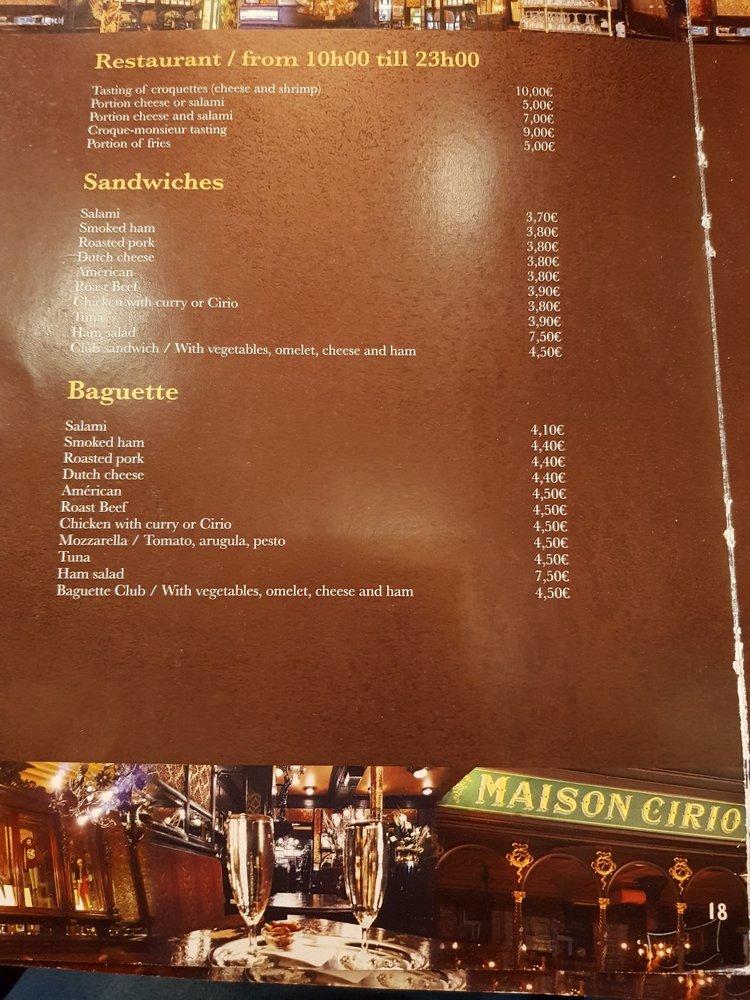Menu au Le Cirio, Bruxelles