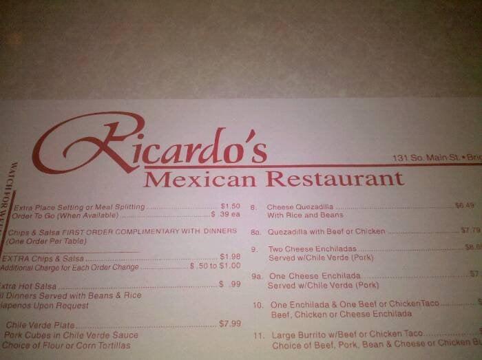 Menu at Ricardo's Restaurant, Brigham City