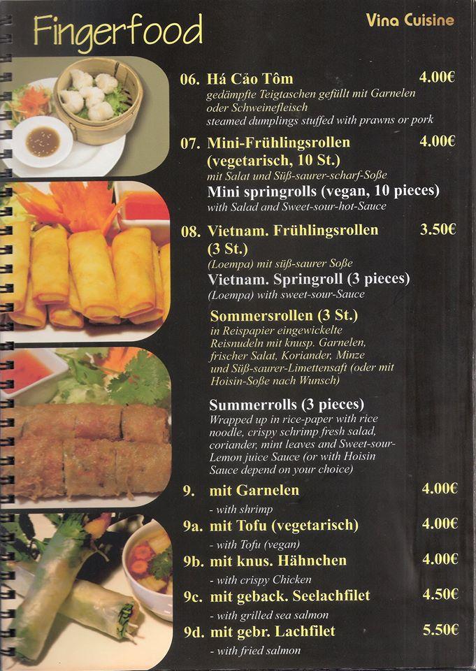 Menu at Vina Vietnam Cuisine restaurant, Weimar
