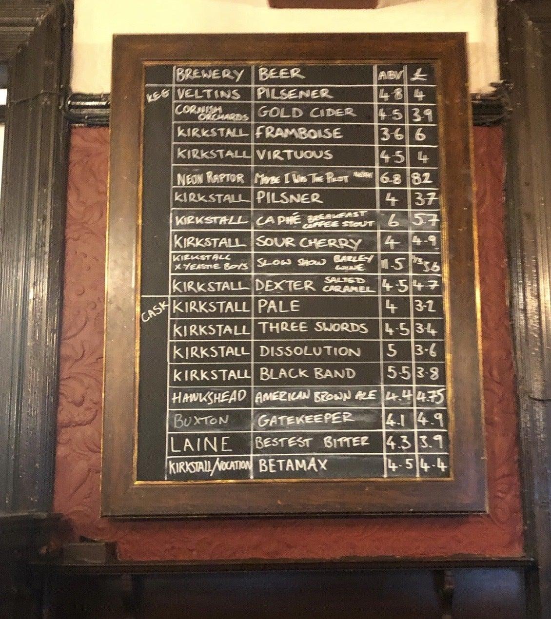 Menu at Cardigan Arms pub & bar, Leeds, 364 Kirkstall Rd