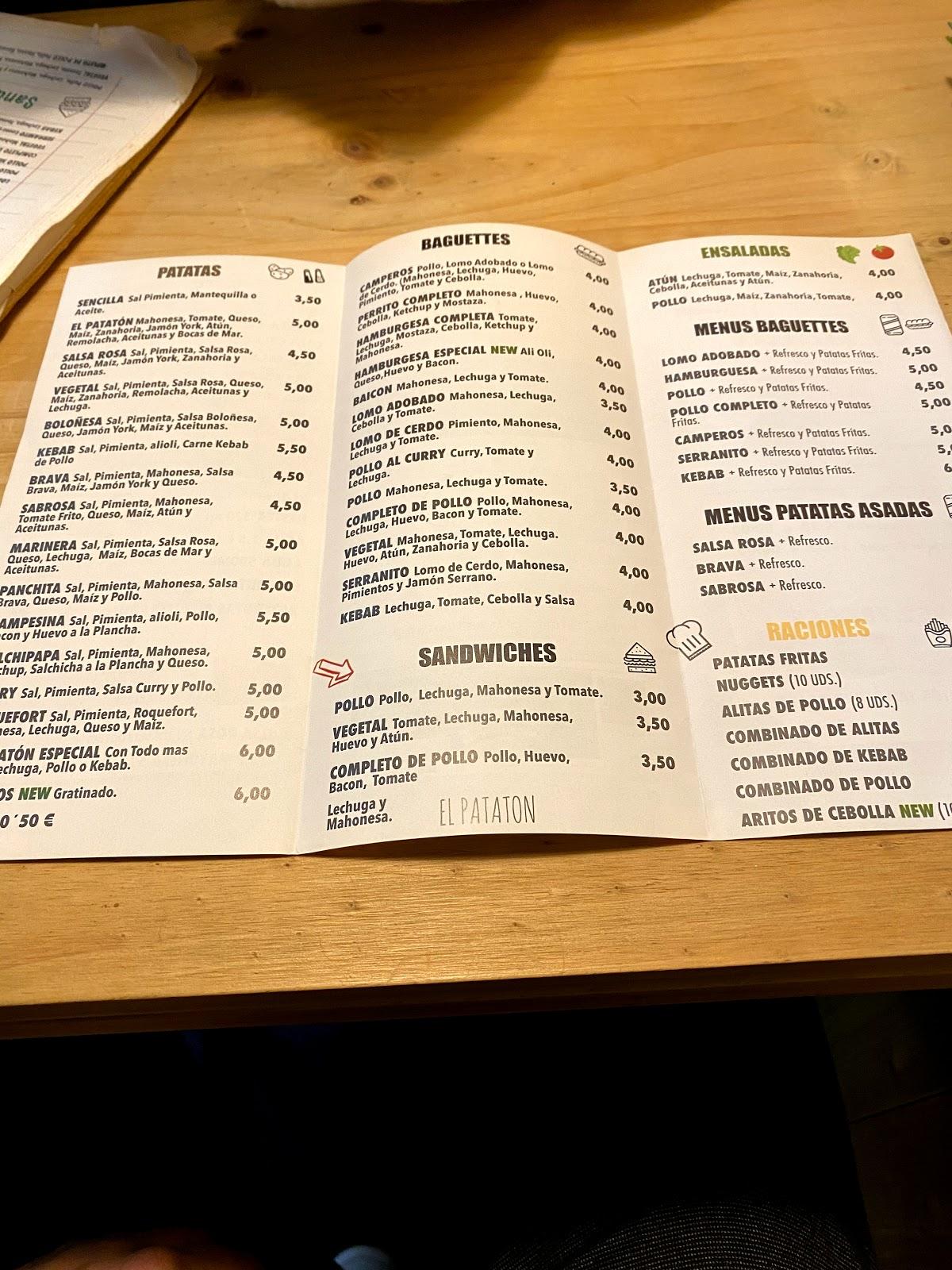Carta de parrilla El Patatón, San Pedro Alcántara