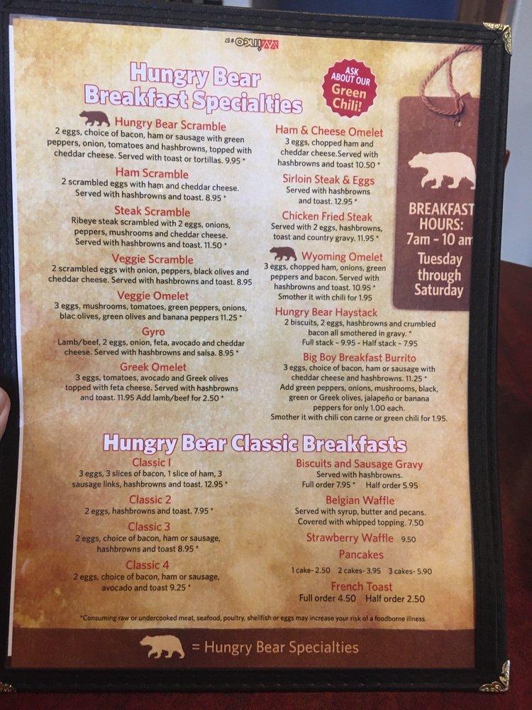 Menu at Hungry Bear Restaurant, Cody